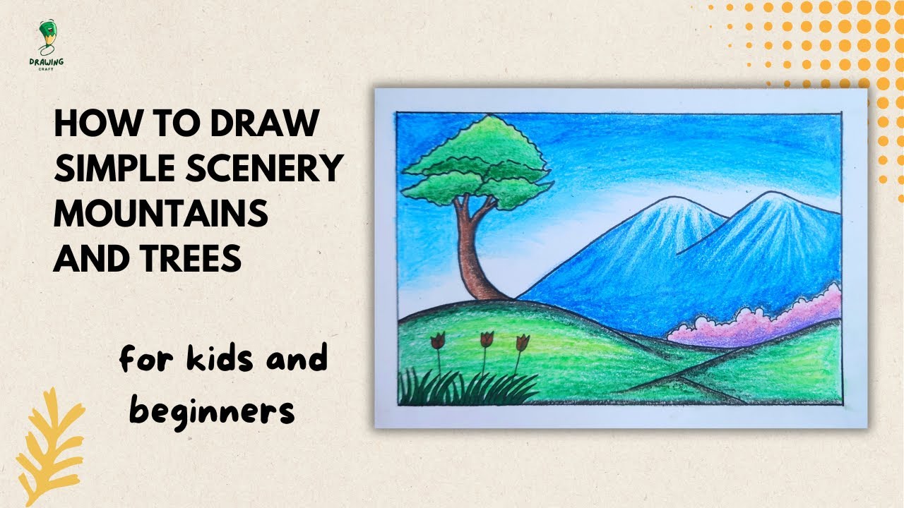 How to Draw Simple Scenery: Mountains and Trees | Easy Landscape ...