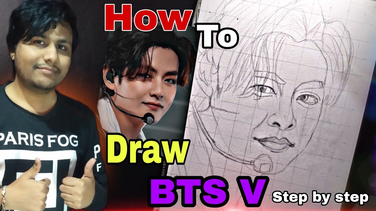 BTS V outline drawing easy tutorial | V drawing easy | BTS v sketch ...