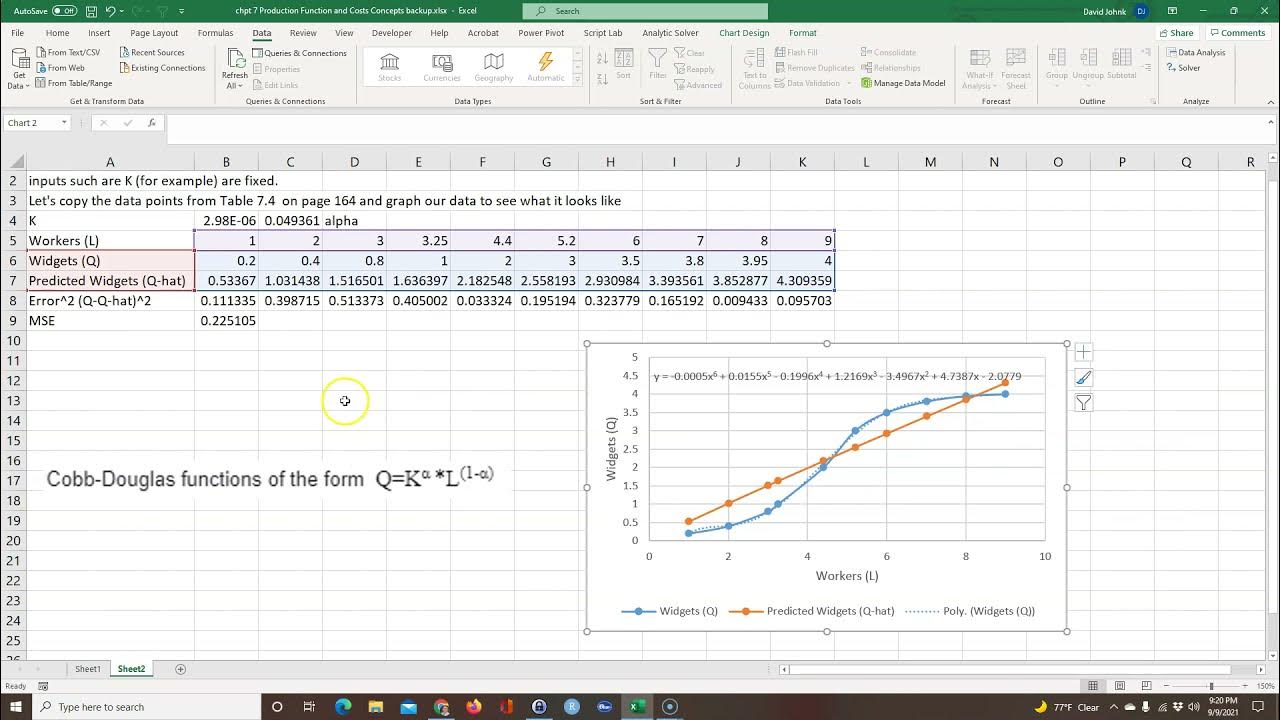Fit an equation to data by minimizing mean squared error (MSE) using Excel Solver. - YouTube