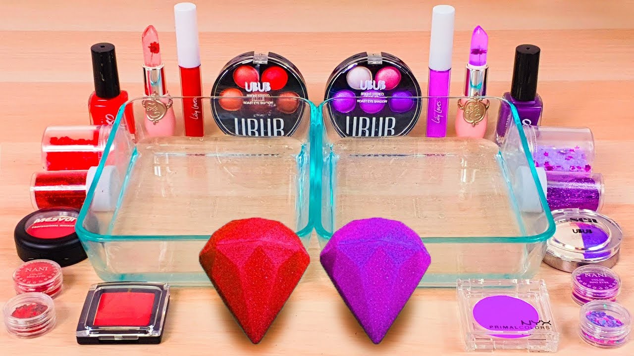 Red vs Purple - Mixing Makeup Eyeshadow Into Slime Special Series #102 ...