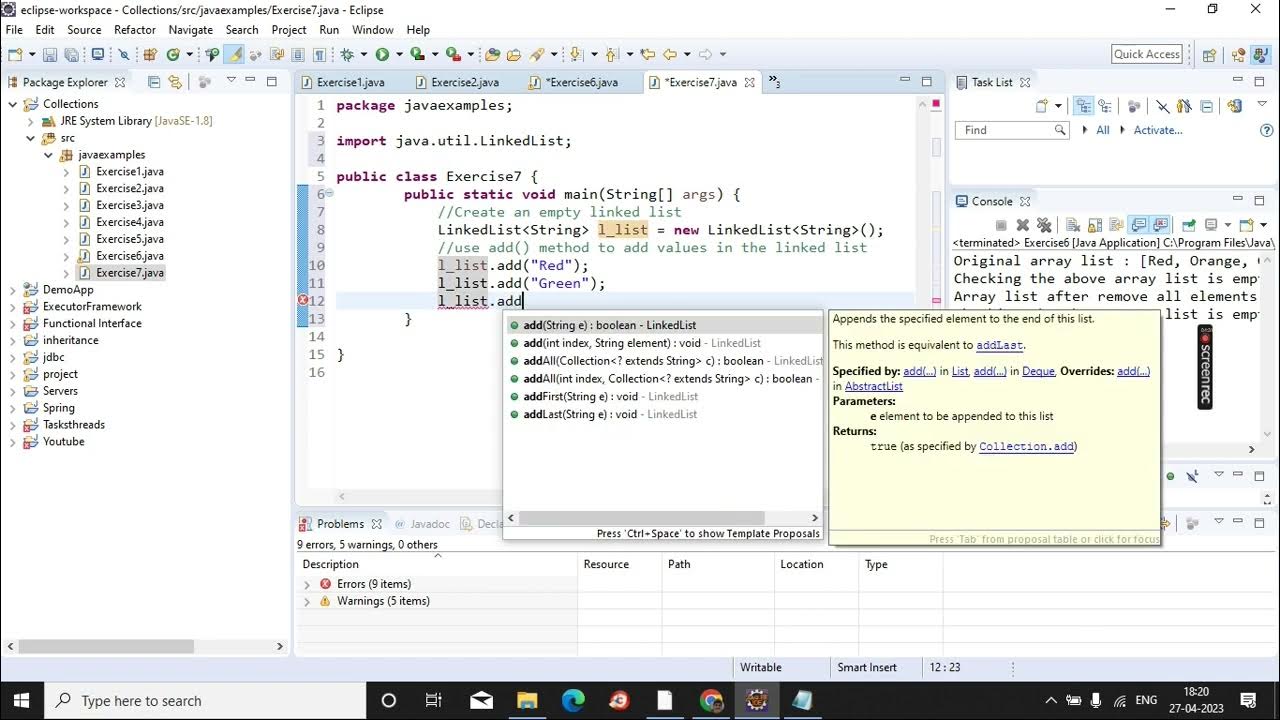 Write a java program to append the specified element to the end of a linked list - YouTube