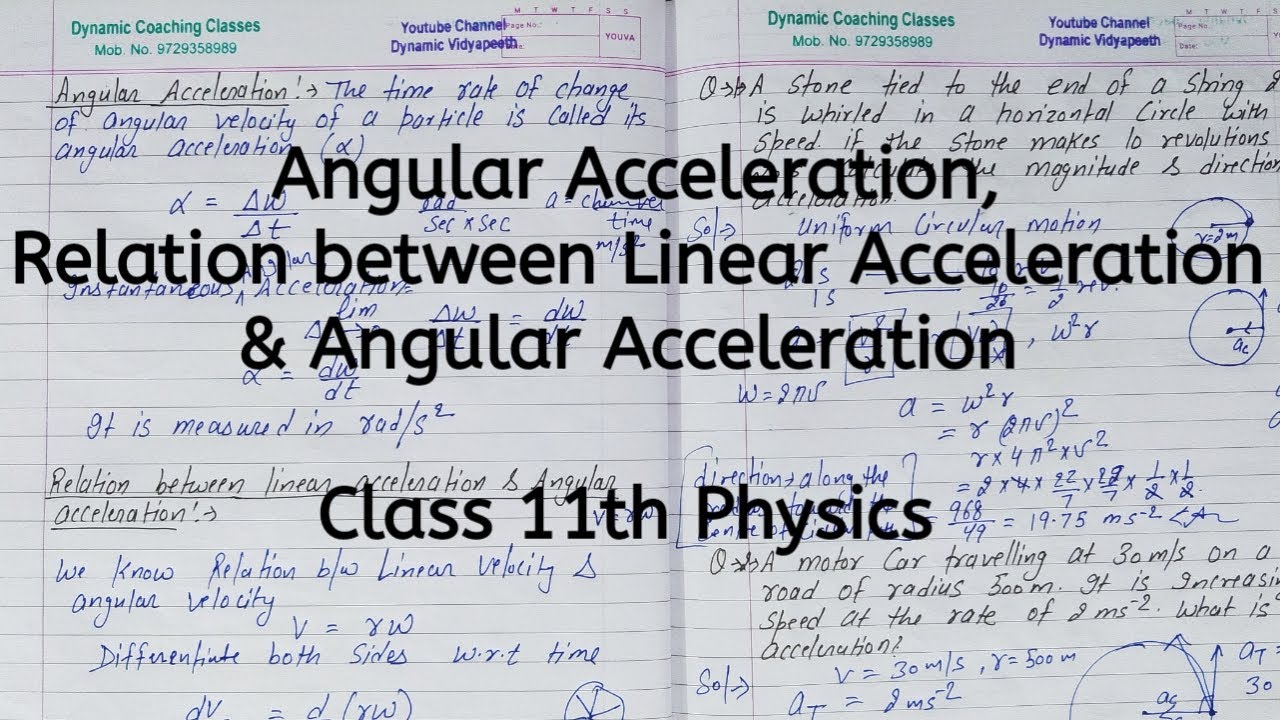Angular Acceleration Relation Between Linear And Angular Acceleration Chapter 3 Class 11