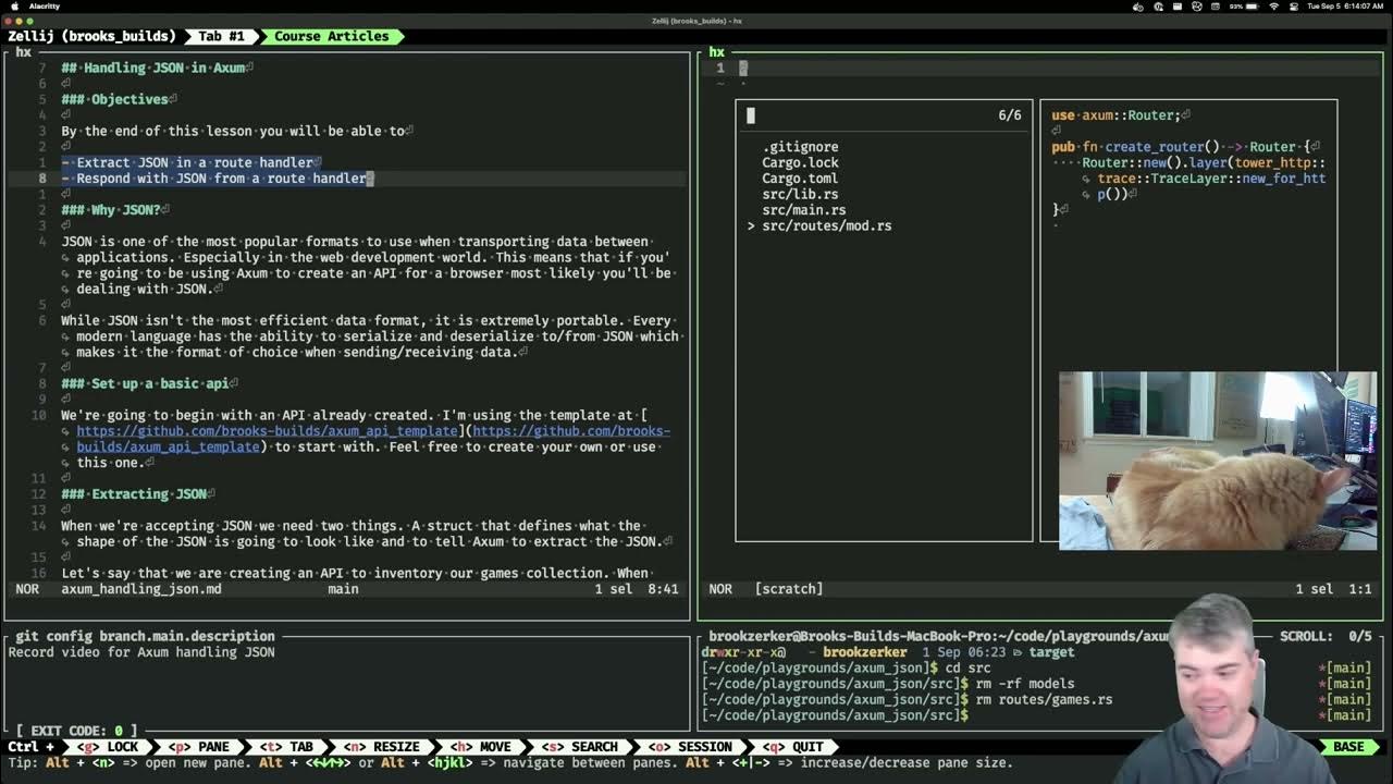 Stream archive: Creating an Axum + Rust course: Responding with JSON (2023-09-05) - YouTube