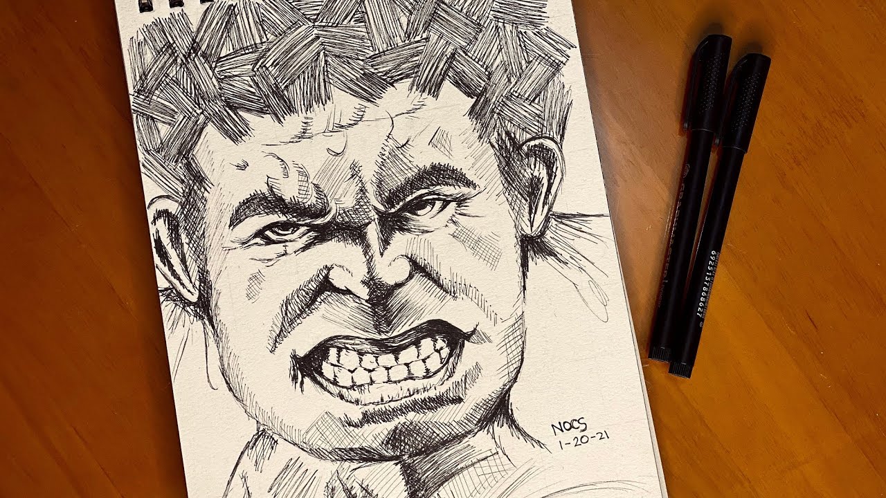 ART | INCREDIBLE HULK SKETCH FOR BEGINNERS | USING NEEDLE PENS - YouTube