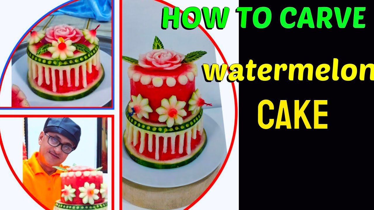 How to Carve Cake from Watermelon🍉#fruitcarving #watermeloncarving # ...