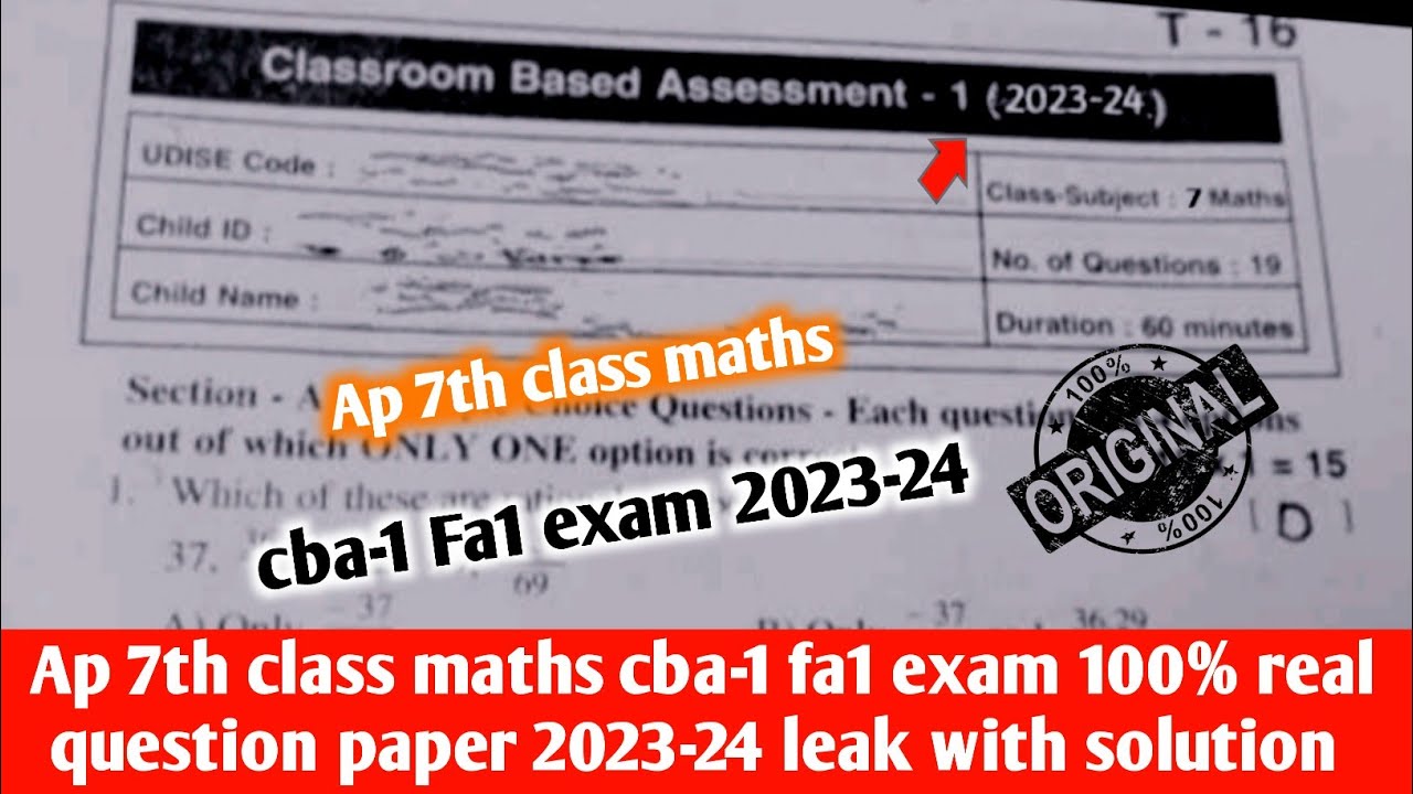 Ap 7th class maths fa-1 cba-1 💯real question paper 2023-24 |7th cba-1 ...