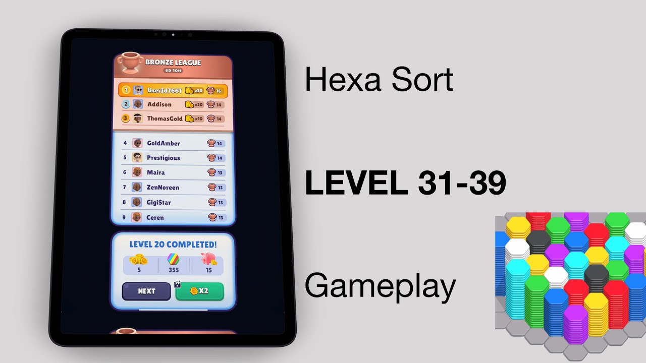 Hexa Sort gameplay: levels 31-39 - YouTube