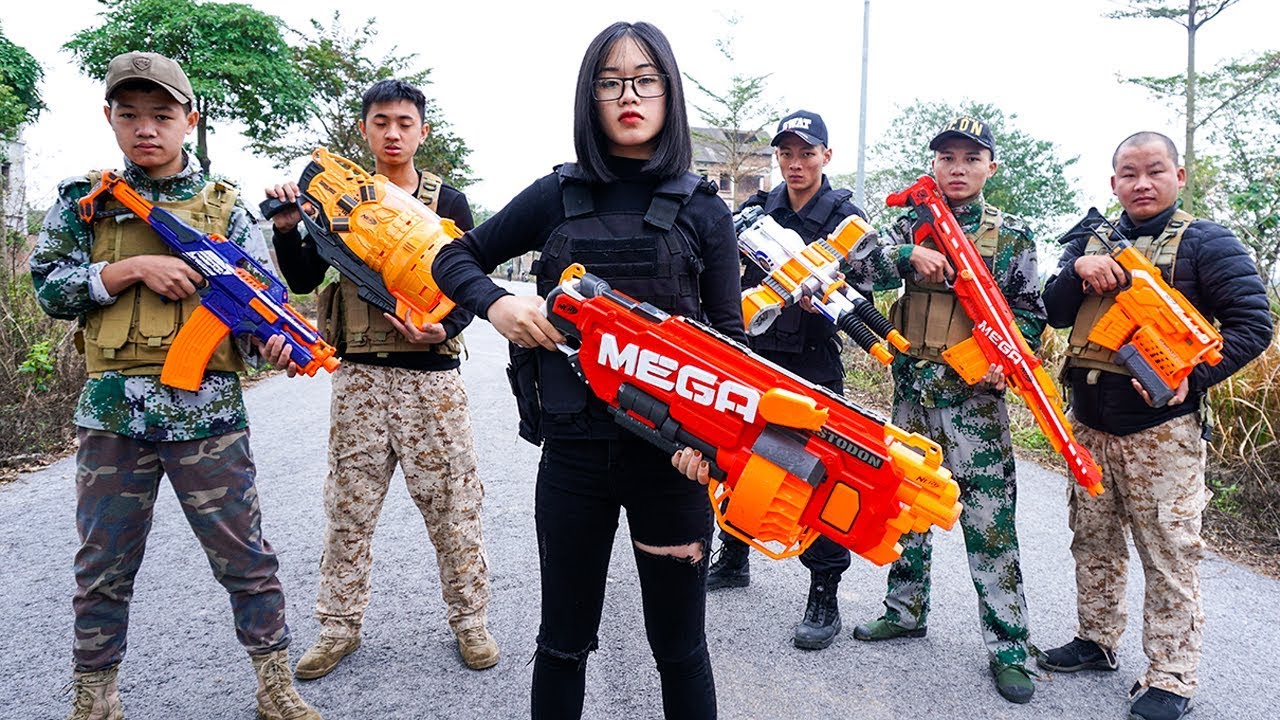 Nerf War: S.W.A.T & Marines Girl Nerf Guns Enemy Group Rescue Lady Nerf Movie - YouTube