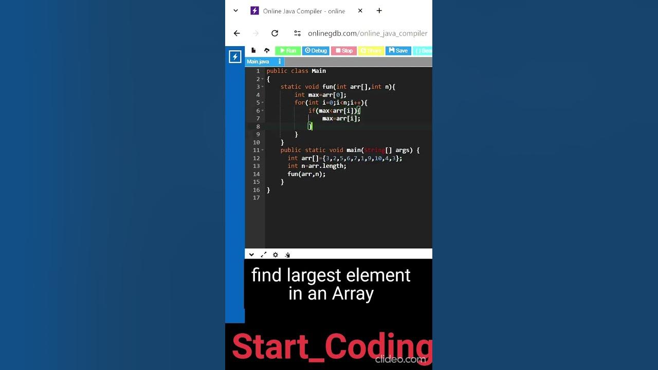 Largest Element In An Array Coding Codingchallenge Java Forloop Youtube