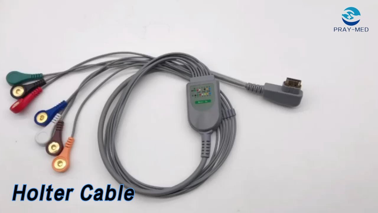 ECG Holter Cable 1.1m 7 Lead 19PIN HDMI TPU Jacket With Snap Connector ...