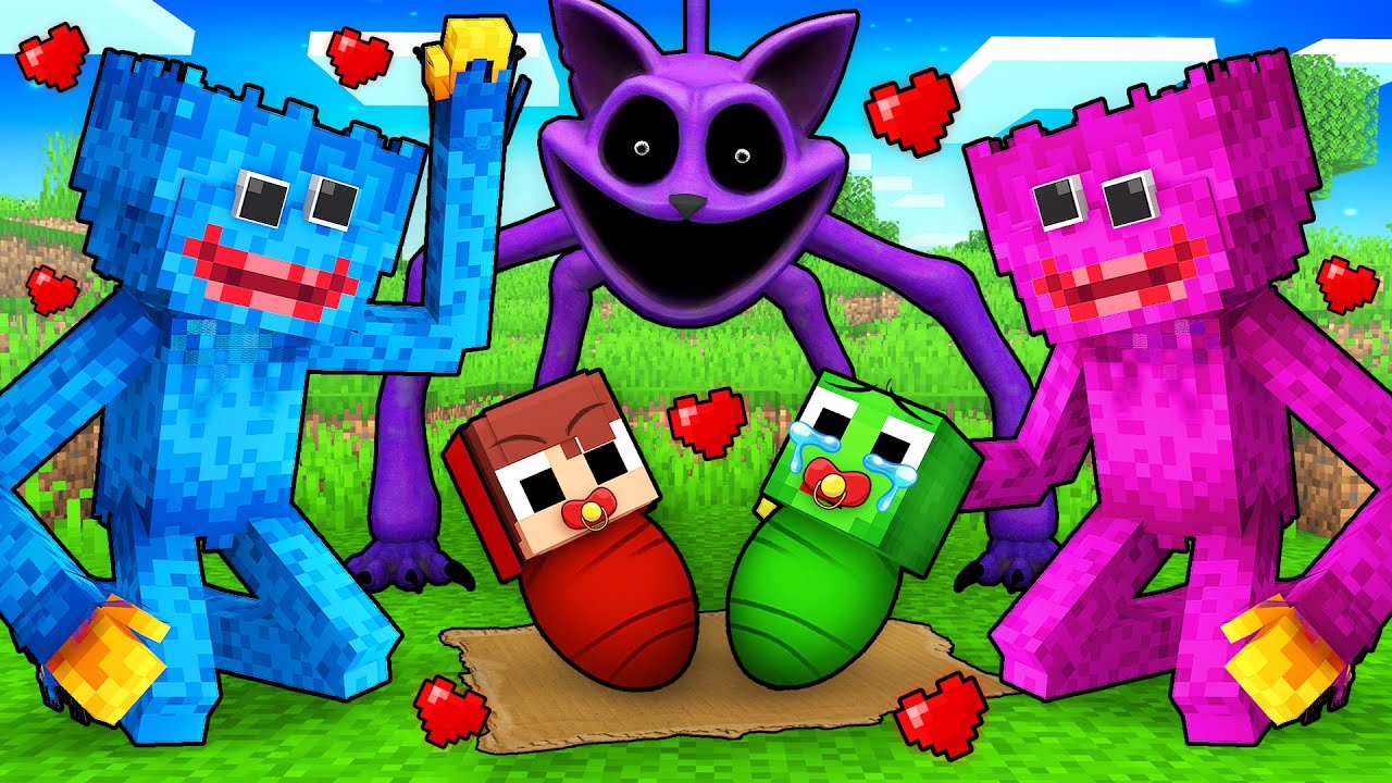 JJ and Mikey were ADOPTED by POPPY PLAYTIME FAMILY in Minecraft ...