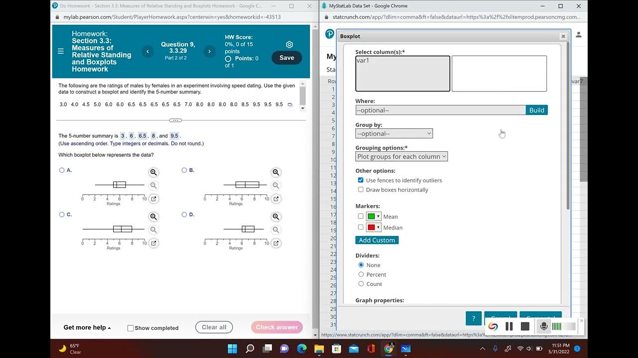 5 Number Summary and Boxplot Using Statcrunch - YouTube