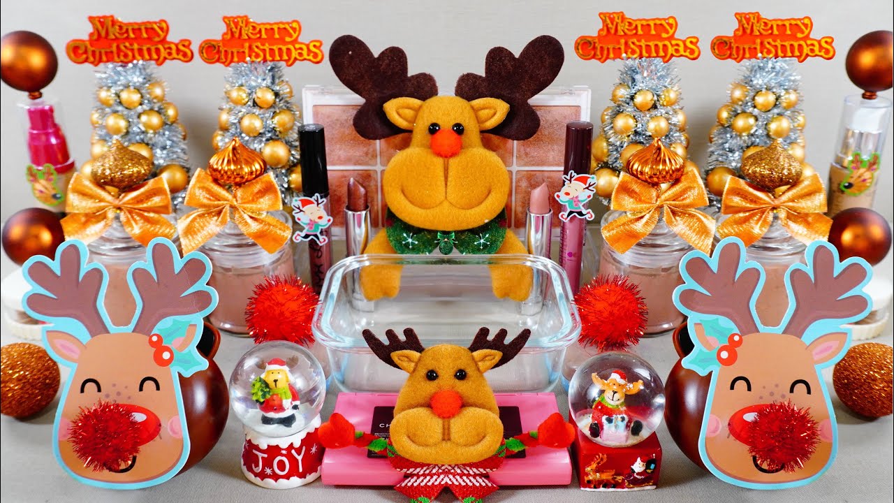Rudolf Christmas slime mixing with glitter clay makeup eyeshadow 🔴 ...