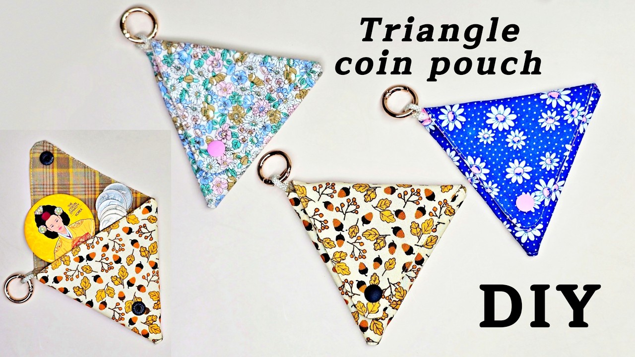 [DIY] EASY POUCH｜Triangle Coin Purse 10 min｜ospring_sewing🤎 - YouTube