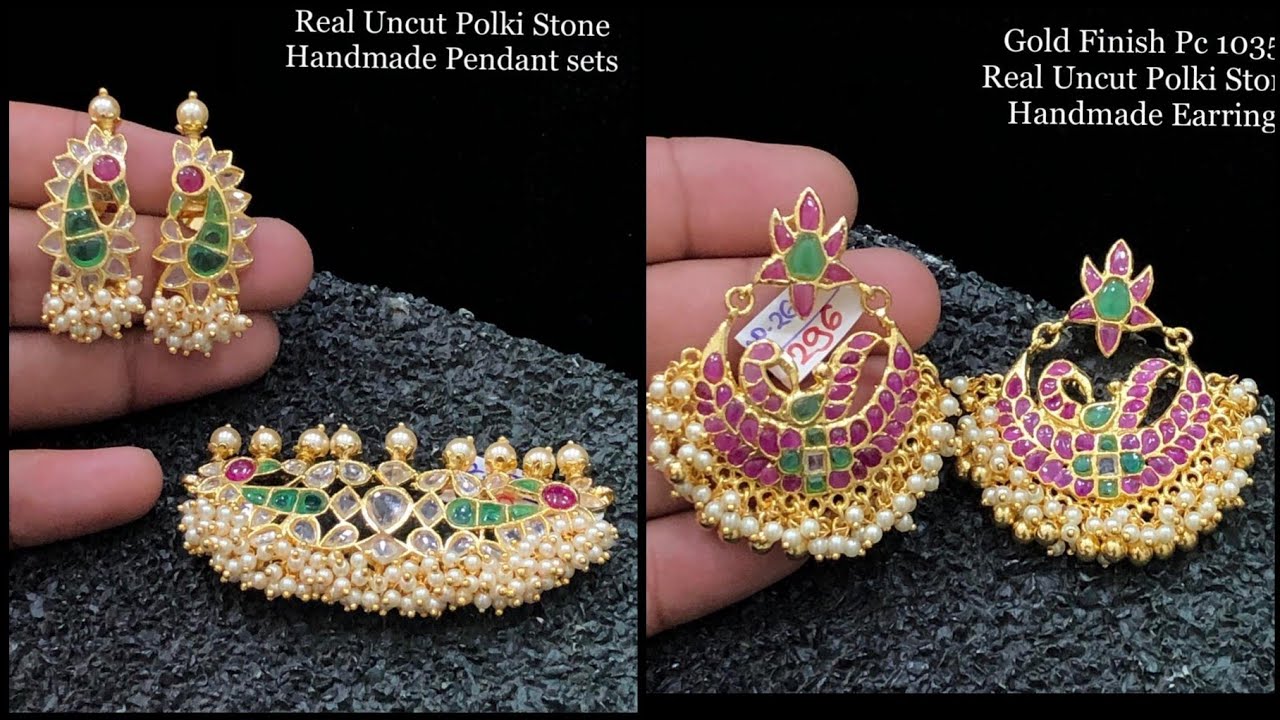 Real uncut polki stone pendant sets and earrings collection to buy ...