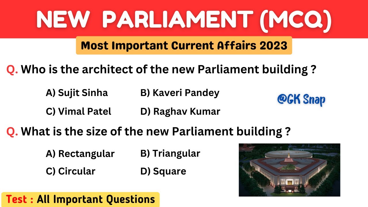 Current Affairs: New Parliament of India MCQ | important questions of ...