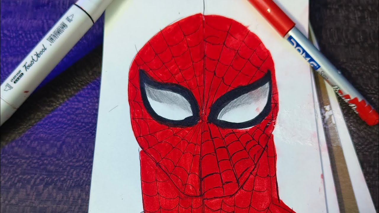 How To Draw spiderman Drawing with brush pen vs alcohol marker step by ...