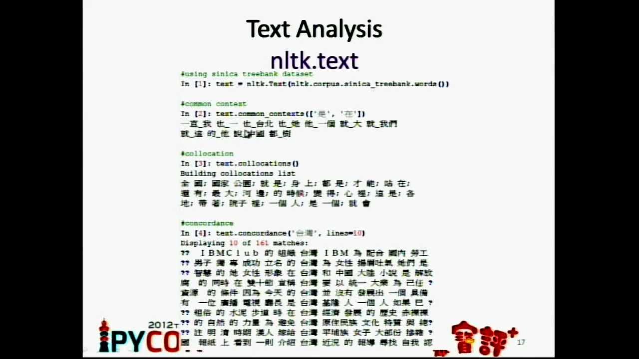 [PyConTW 2012] NLTK: Natural Language Toolkit Introduction and Application by 賴弘哲 - YouTube