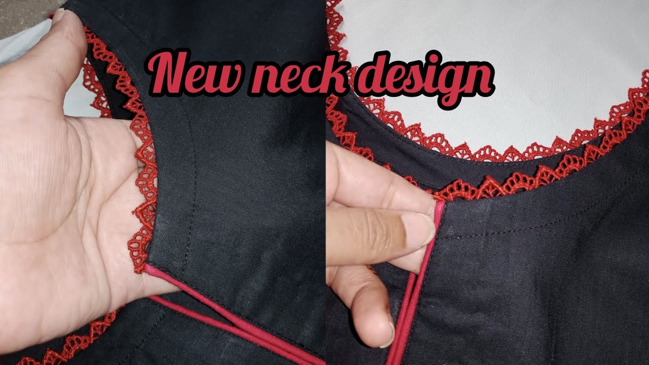 new neck design with lace and piping cutting and stitching - YouTube