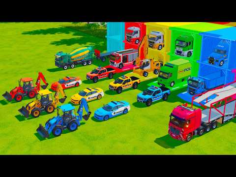 TRANSPORTING EMERGENCY VEHICLES, FIRE ENGINE, BACKHOE LAODER, EXCAVATOR, TIPPER TRUCK - FS22