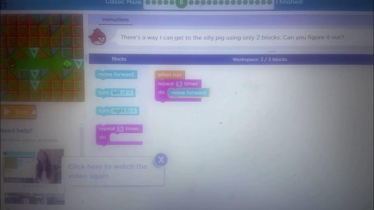 Code.org Classic Maze Puzzle 6 - YouTube