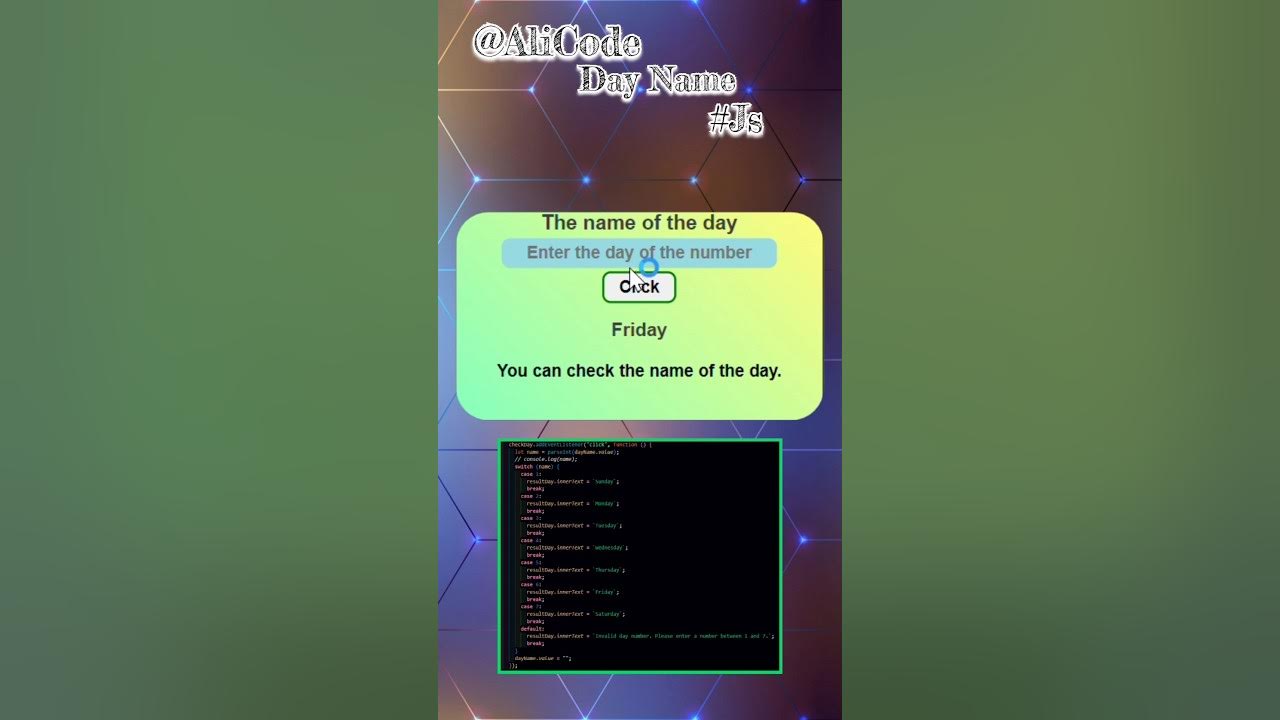 Day 39: 💻 Day's Name project using Javascript #javascriptprojects #webdevelopment #coding - YouTube
