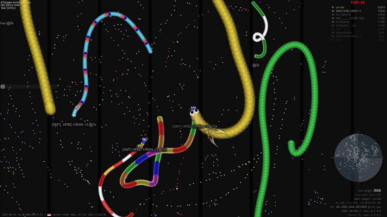 SLITHER.IO LIVE ARENA HAMZA AND DJ VS YUSUF AND NGHIAPHAM | LIVE STREAM ...