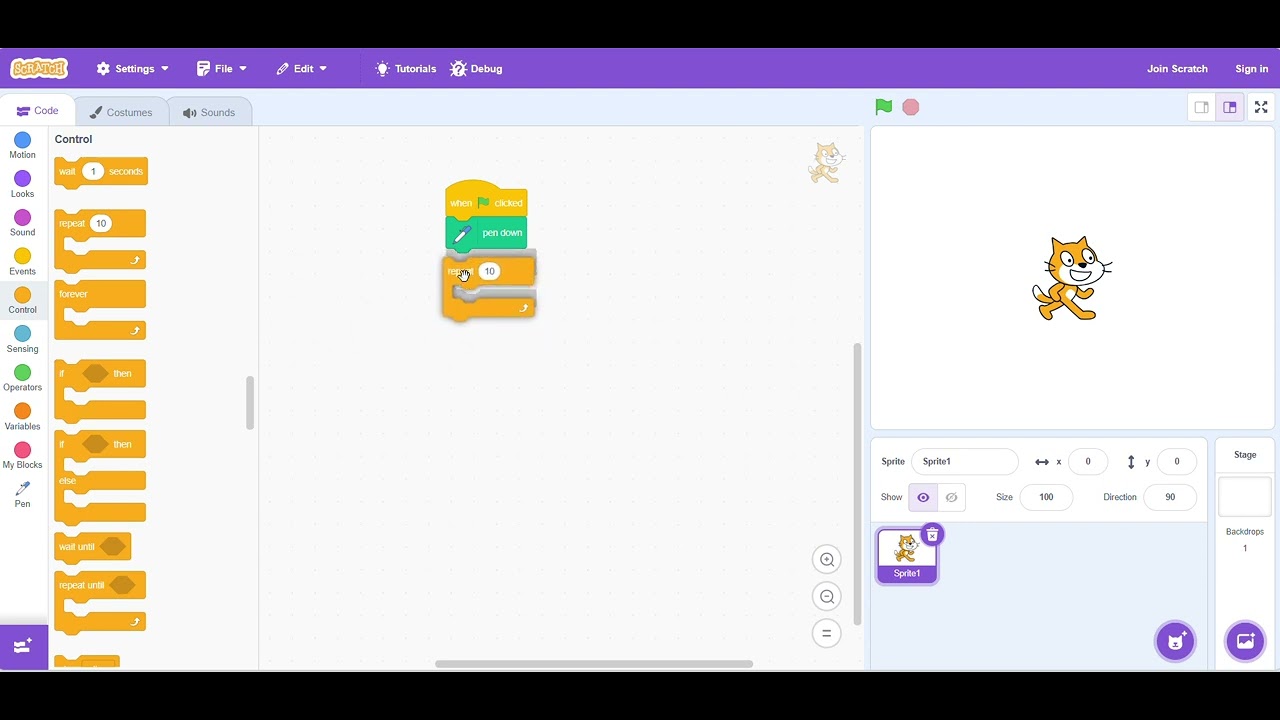 Scratch 3 0 Drawing square with repeat - YouTube