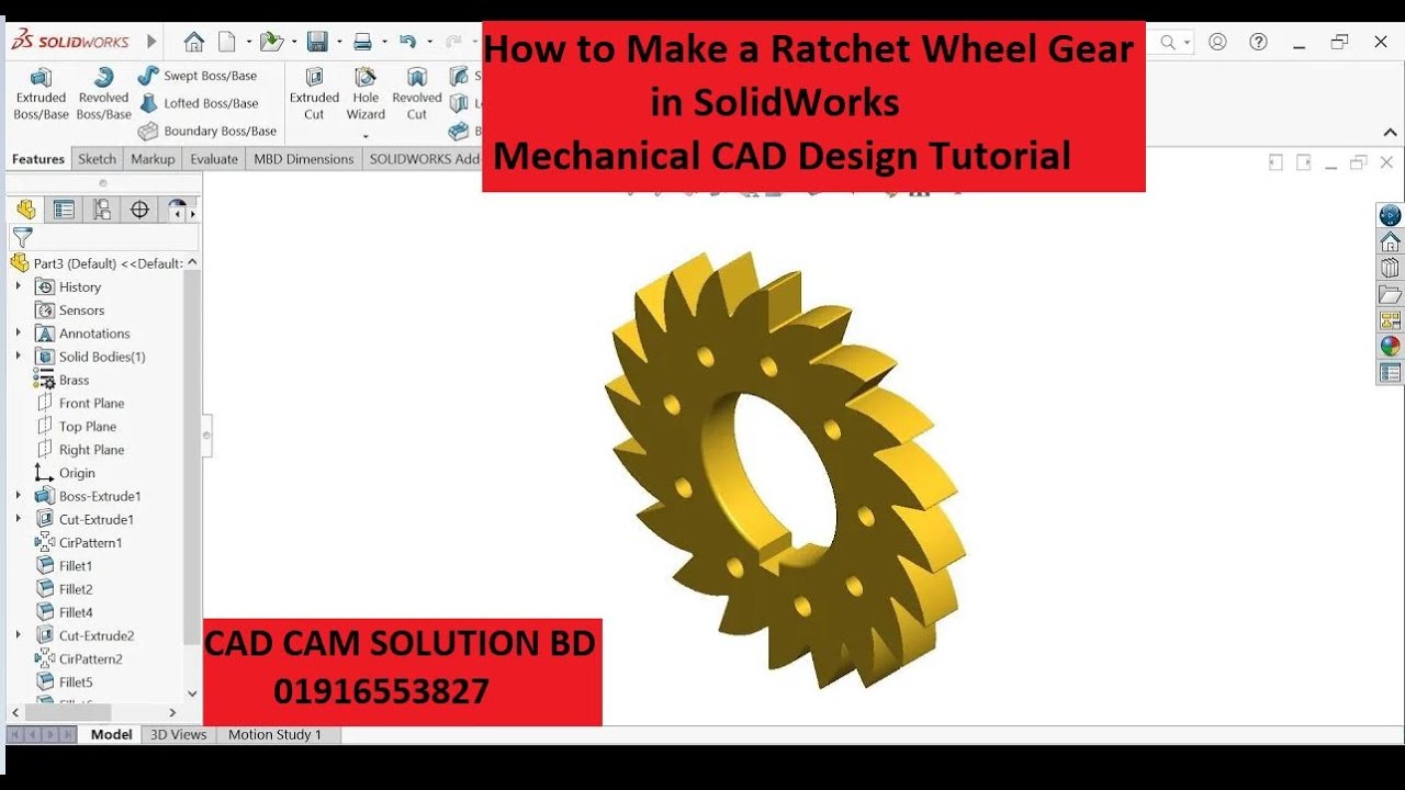 How to Make a Ratchet Wheel Gear in SolidWorks | Mechanical CAD Design ...