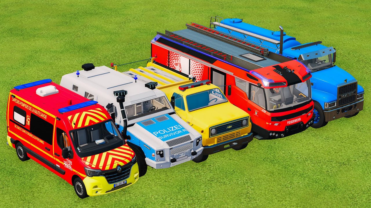TRANSPORTING POLICE CARS, FIRE TRUCKS & LIFEGUARD VEHICLES WITH MAN ...