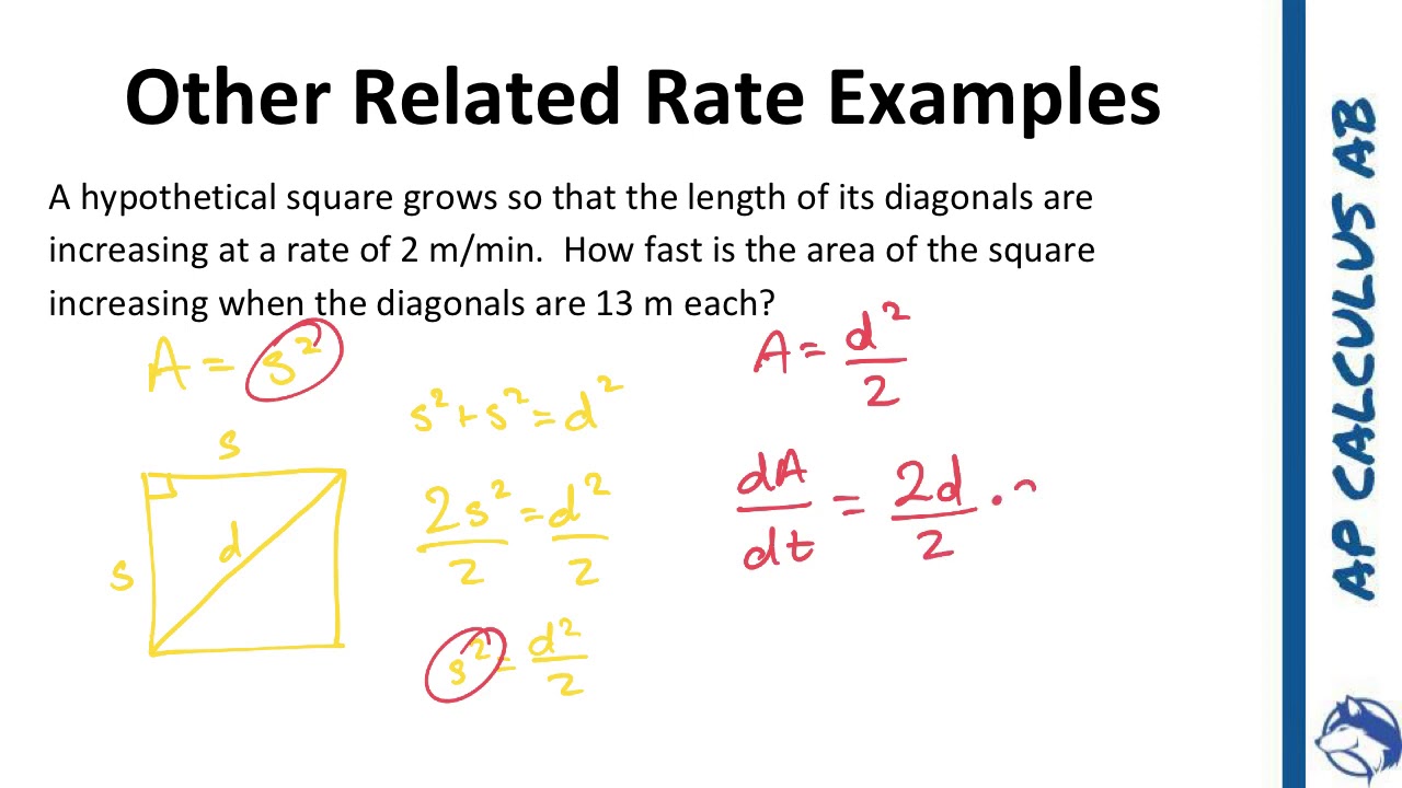 Calc AB Additional Related Rate Problems - Square - YouTube