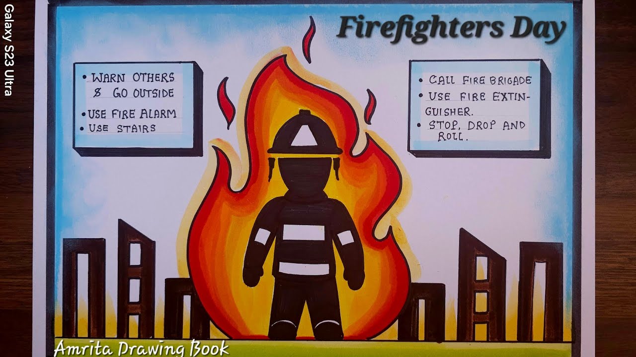 International firefighters day poster drawing | Fire Safety Drawing ...