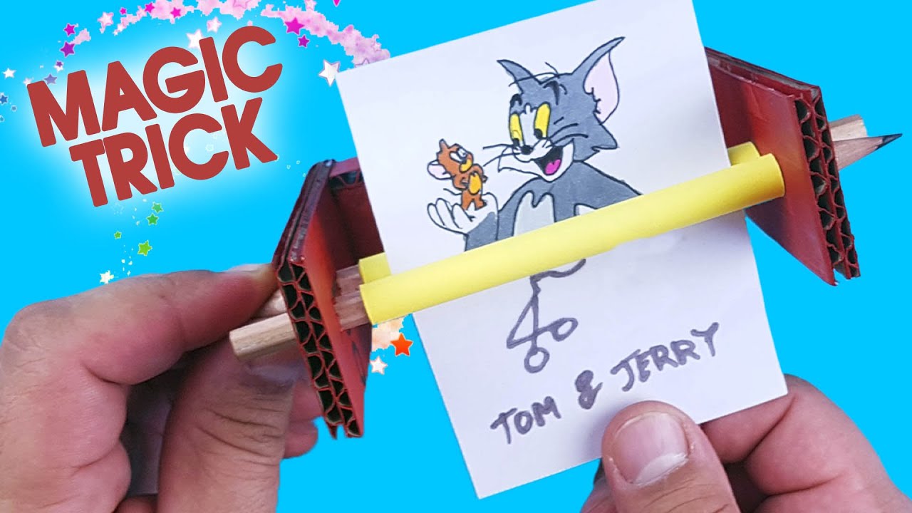 Cartoon printer machine with Tom and Jerry. Paper Magic Trick DIY Paper ...