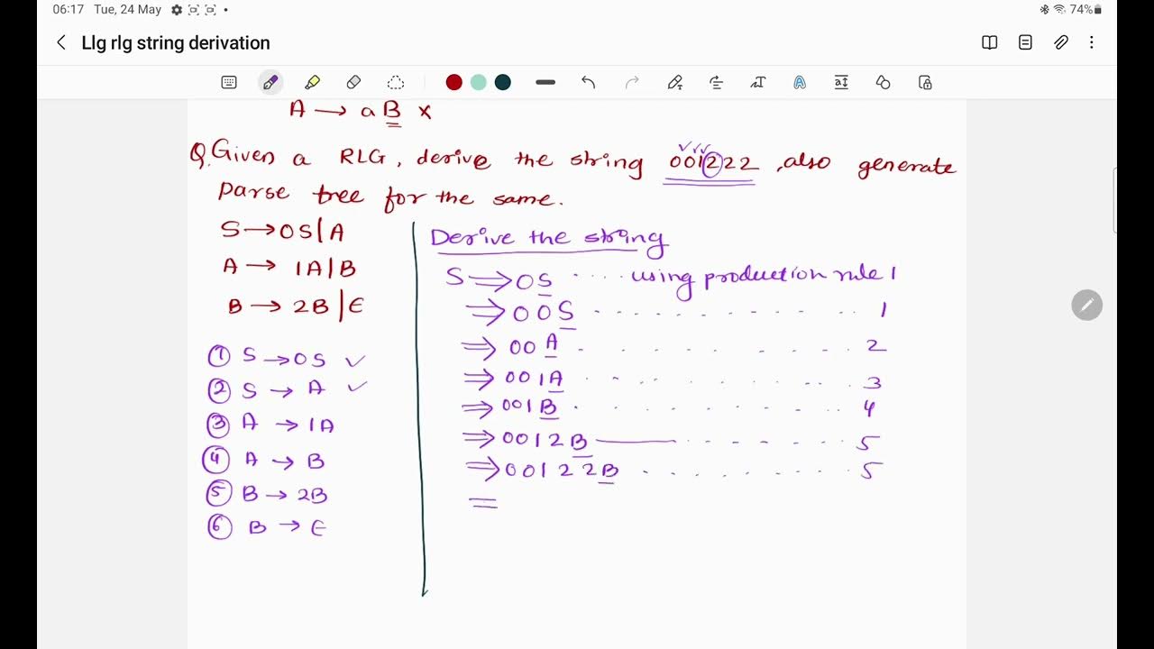 Regular grammar- RLG - String derivation - YouTube