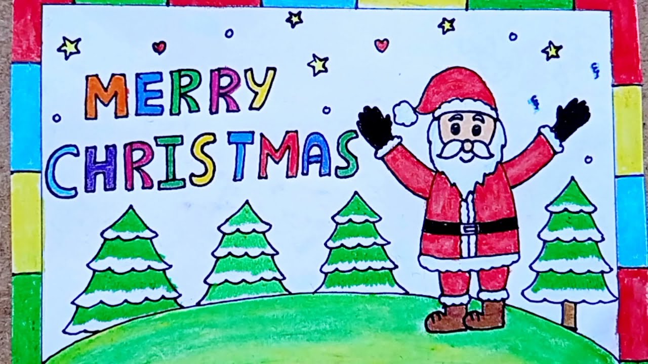 How to draw santa claus greeting card with oil pastels - YouTube