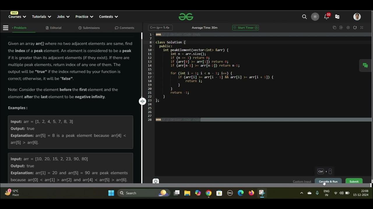 Peak element | GFG POTD #gfg #potd | 15-12-2024| |@DecodeMaster01 - YouTube