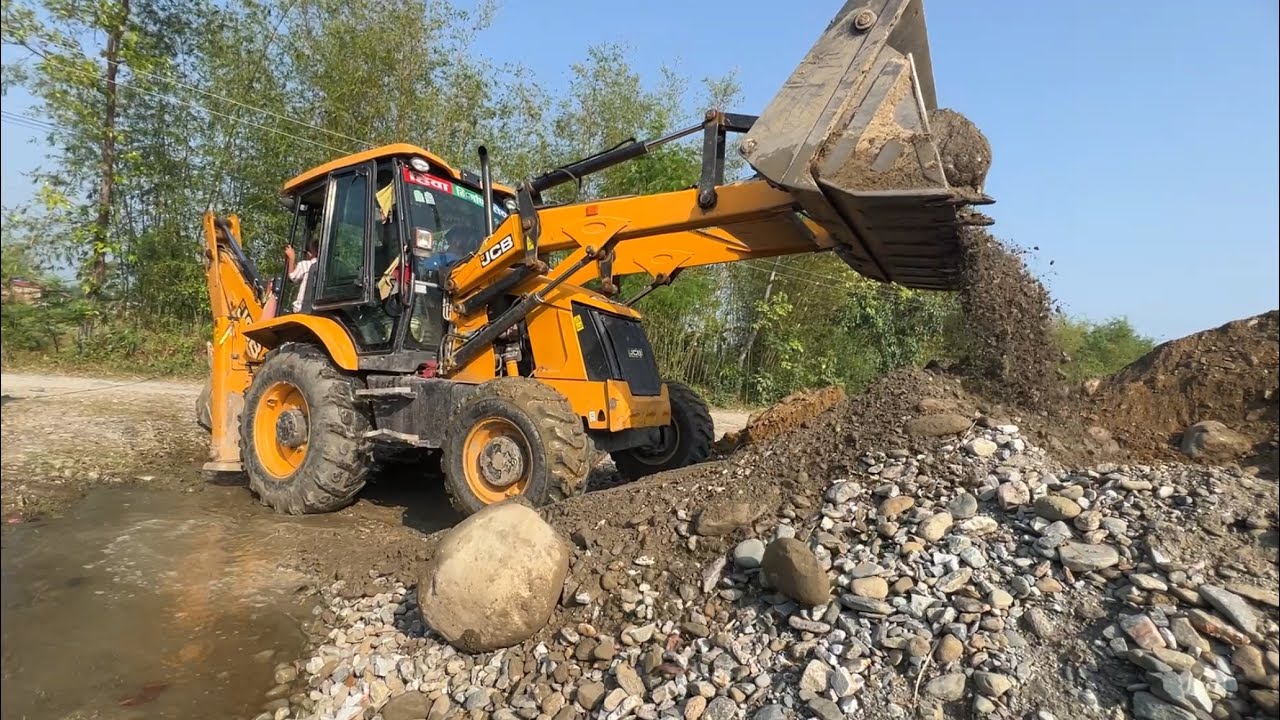 10 Minute JCB Backhoe Cutting And Pushing Gravel Sand @droneplanet2040 ...