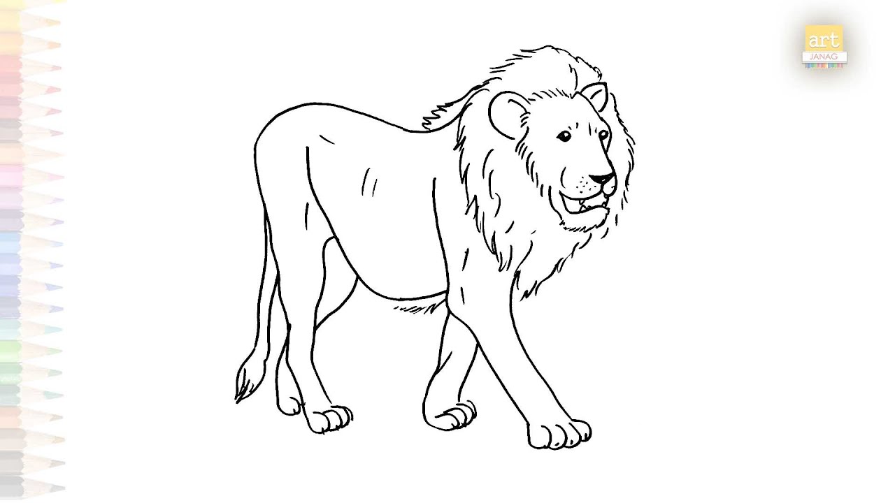 Angry weak Lion drawings | Outline art easy | How to draw weak Lion ...