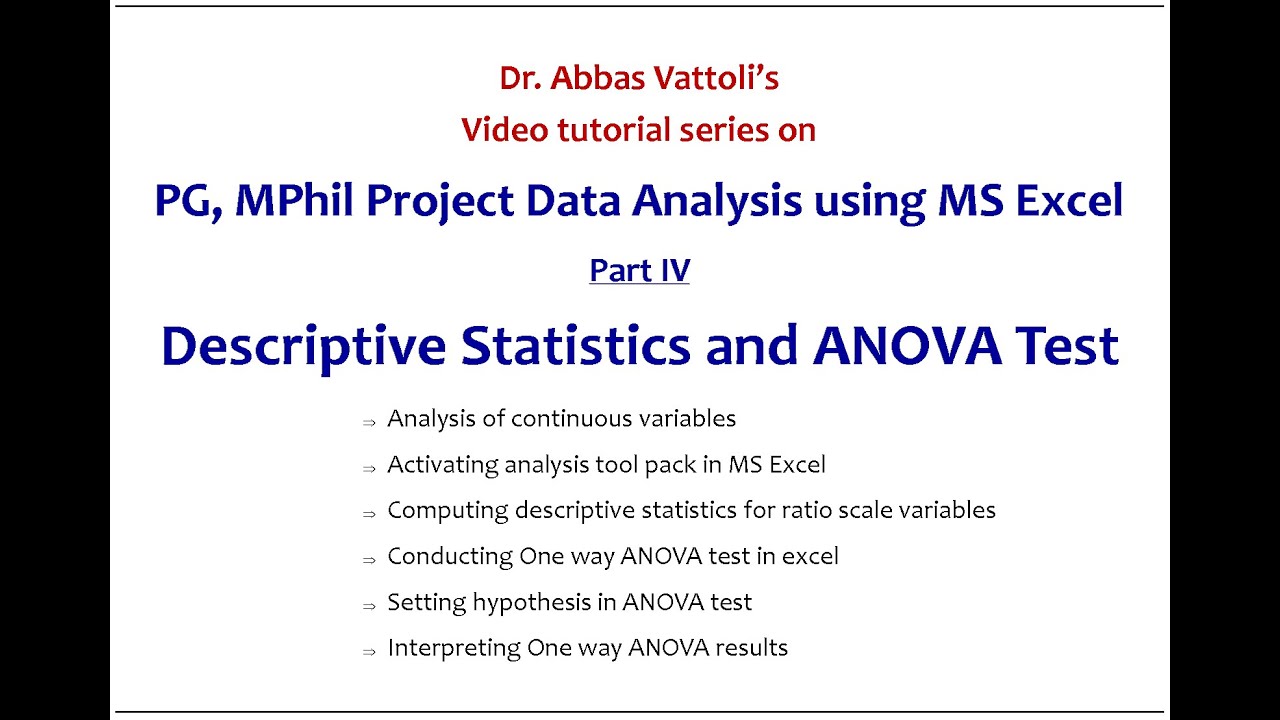 PG MPhil Project Data Analysis using MS Excel: Part IV Descriptive ...