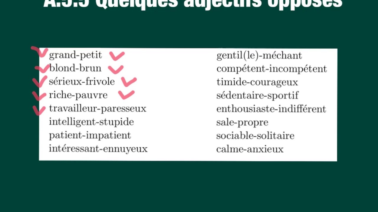A.5.5 adjectifs opposés (Ch.1) - YouTube