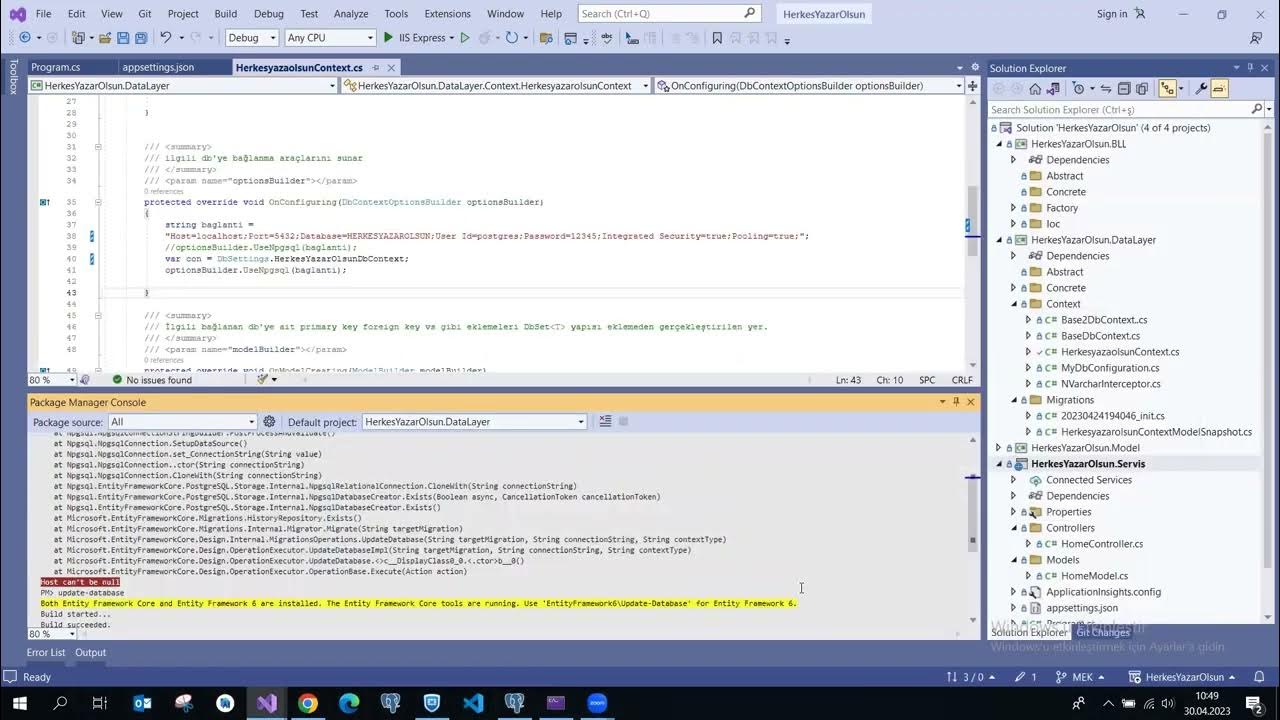 Error 'Host can't be null' when using migrations. - YouTube