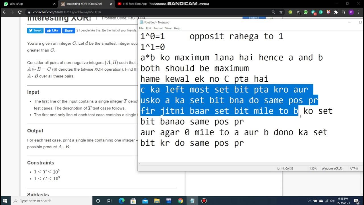 Interesting XOR! Codechef march Long Challenge 2021 - YouTube