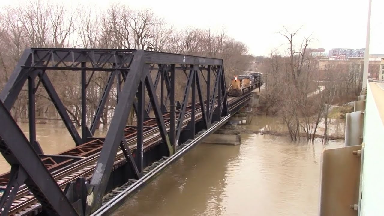 Historic Bridge over Wabash River - Union Pacific 5755, NS 9608, and NS ...