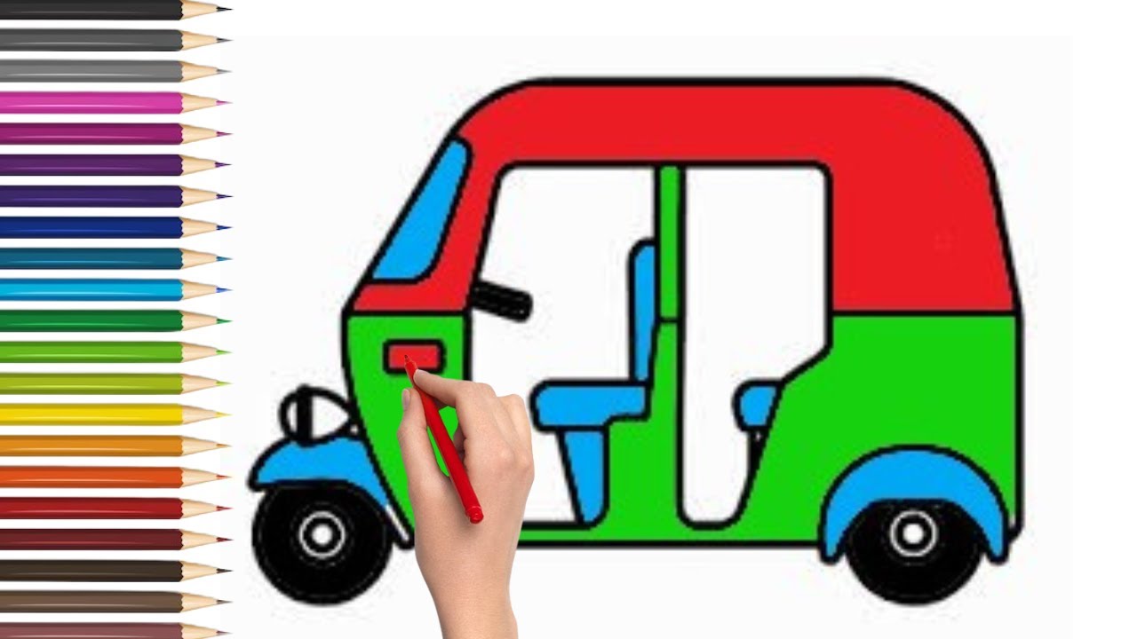 How to draw auto rickshaw painting for kids | auto rickshaw easy ...