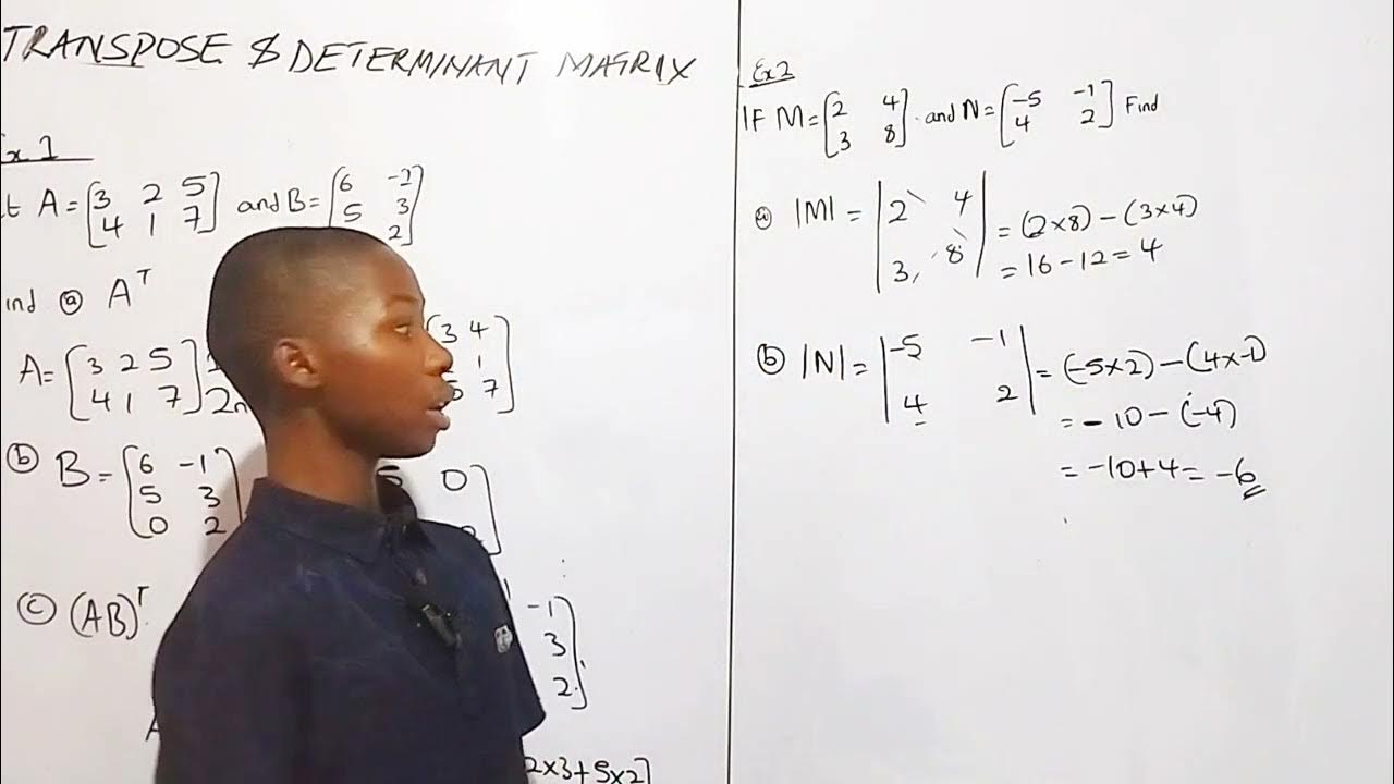 TRANSPOSE AND DETERMINANT OF A MATRIX - YouTube