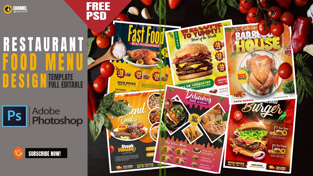 Restaurant food menu flyer template free|Adobe Photoshop tutorial - YouTube