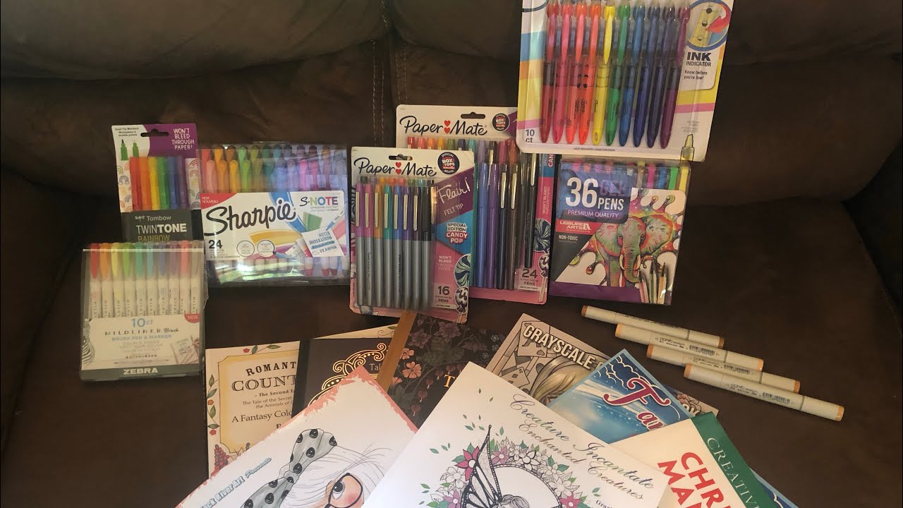 💛Adult Coloring Supplies & Coloring Book Haul🖤 INFO for 100 Subscriber ...