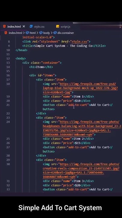 Simple Add To Cart System - HTML, CSS & JavaScript | #thecodingco #html #css #javascript #shorts ...
