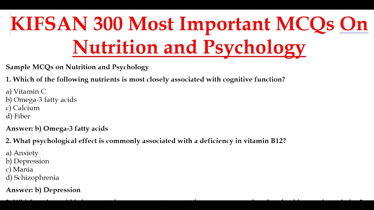 Nutrition and Psychology 300 Most Important MCQs | NUTRITION ...