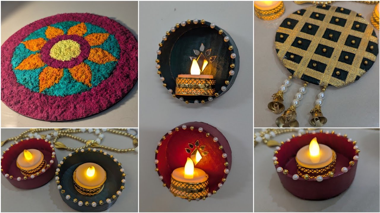 DIY Festive Rangoli with Tissue Paper, Cardboard & Handmade Candle ...